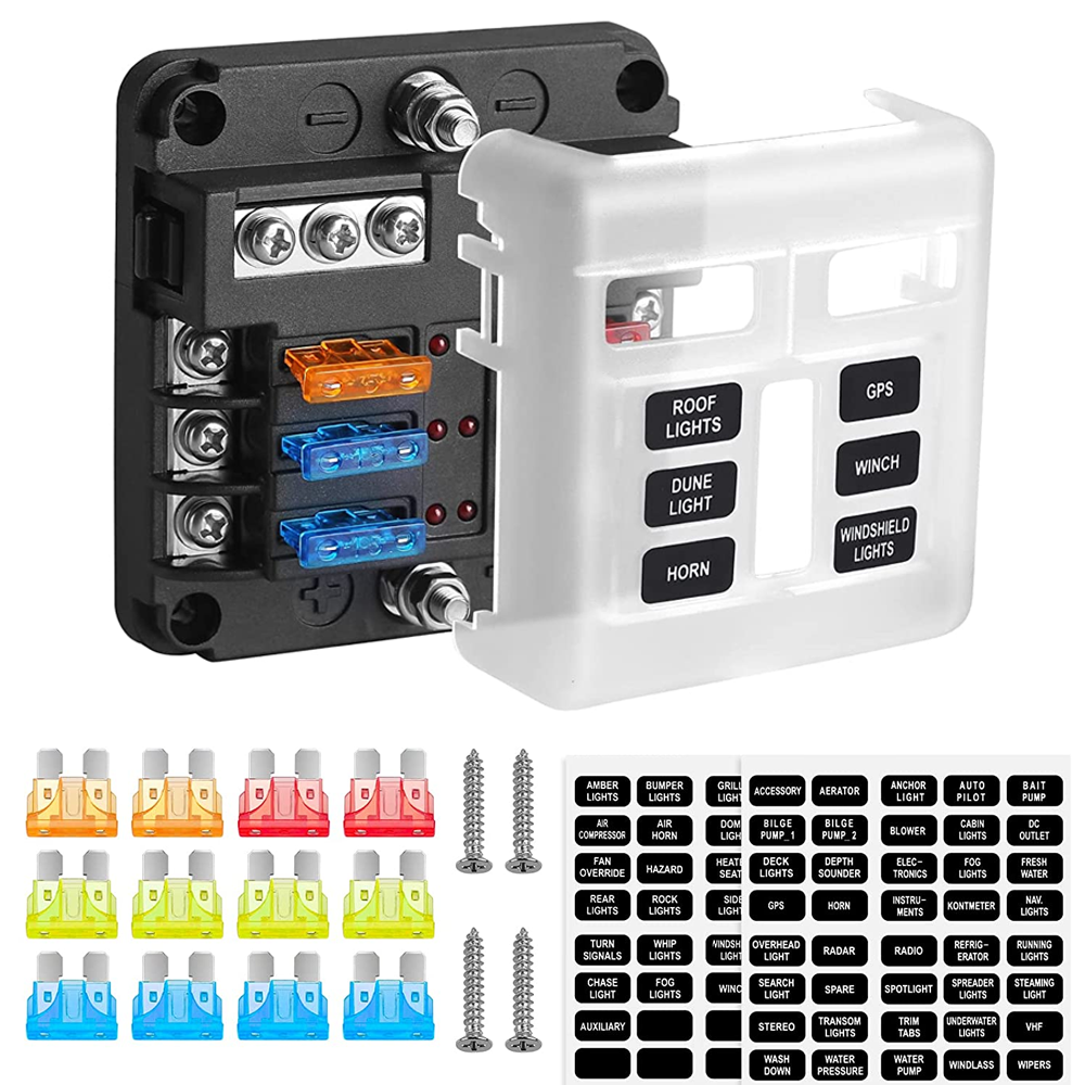 Porte Fusible 12 Volts 6-Way Blade Fuse Box Block With LED Indicator ...